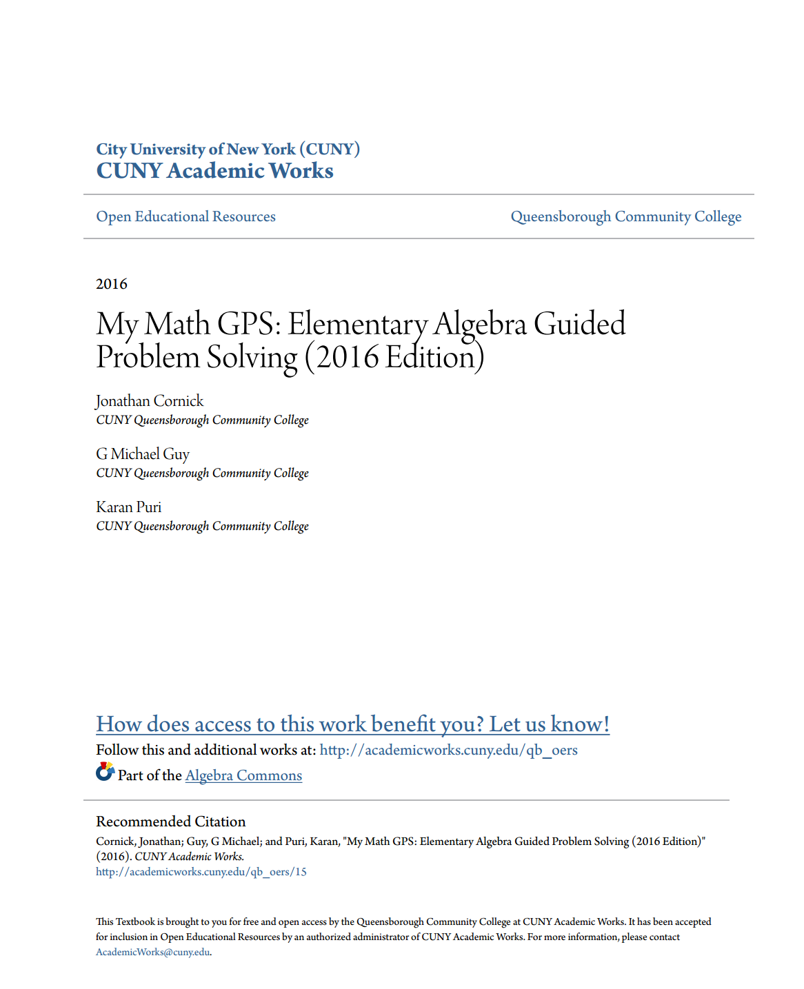 My Math GPS: Elementary Algebra Guided Problem Solving - 2016 Edition ...